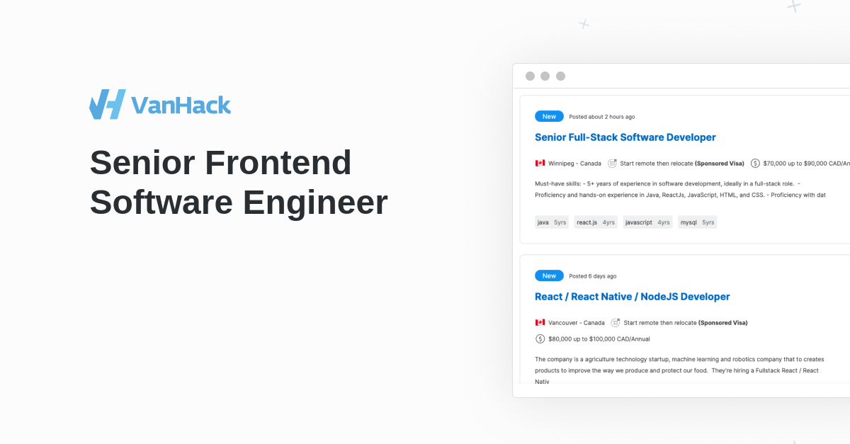 Senior Frontend Software Engineer - VanHack
